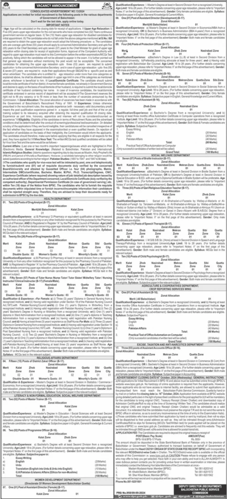 Latest BPSC Recruitment Advertisement No 13/2024 - Jobs Observer